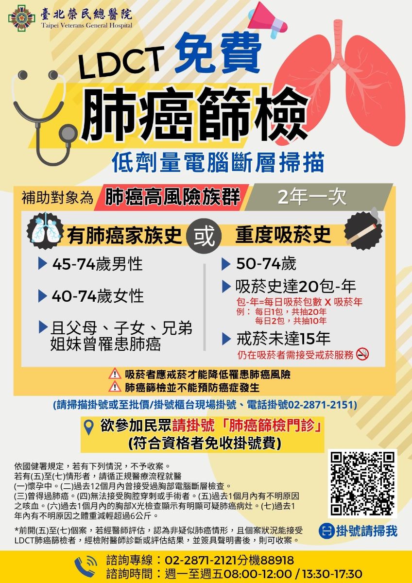臺北榮民總醫院癌症委員會 - 肺癌(LDCT低劑量電腦斷層掃瞄篩檢)